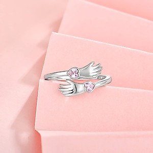 STARCHENIE Hug Ring 925 Sterling Silver Open Adjustable Hugging Hands Ring for Women Size 10