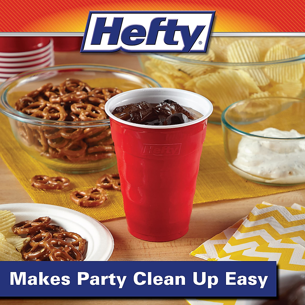 Hefty Party On Disposable Plastic Cups, Red, 18 Ounce, 30 Count