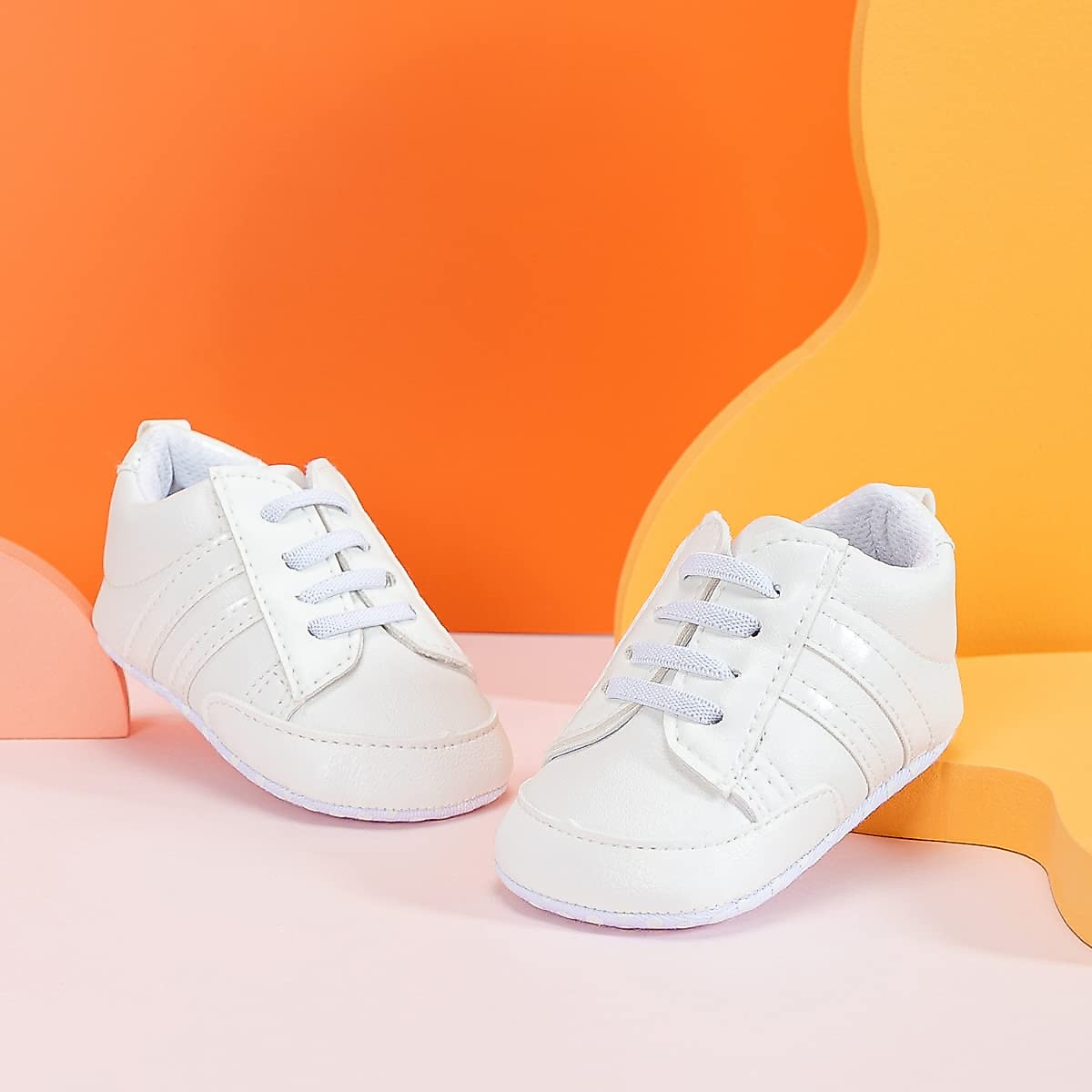 KIDSUN Infant Baby Boys Girls Sneaker Leather Soft Sole Anti-Slip Newborn Toddler White Casual Shoes First Walker Crib Shoes