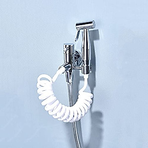 MINJING Bidet Sprayer Kit for Toilet Chrome-Plated Dual Function Bidet Tap Sprayer Wall Mounted Booster Sprayer Single Cold Water Toilet Bidet Douche Spray, Spring Hose, J