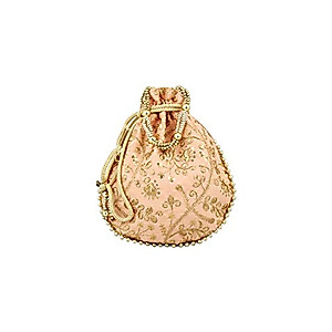 GoldGiftIdeas Gold Handcrafted Embroidered Dupion Silk Potli Bags for Women, Potli Pouches for Return Gifts, Fancy Bridal Potli Purse for Wedding, Shagun Potlis (Set of 5)