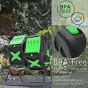 SQUEEZE master Large Dual Chamber Compost Bin Tumbler Outdoor Garden- Easy Rotating- Sturdy Steel Frame-Fast Composting (Green, 2 × 18.5 Gallon)