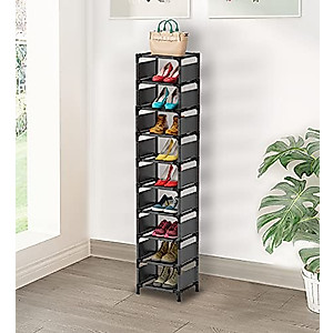 isightguard Narrow Shoe Rack, 10 Tier Vertical Shoe Rack for Closet Entryway Tall Slim Shoe Rack for Small Spaces Shinky Shoe Organizer Space Saving Corner Shoe Shelf Shoe Tower