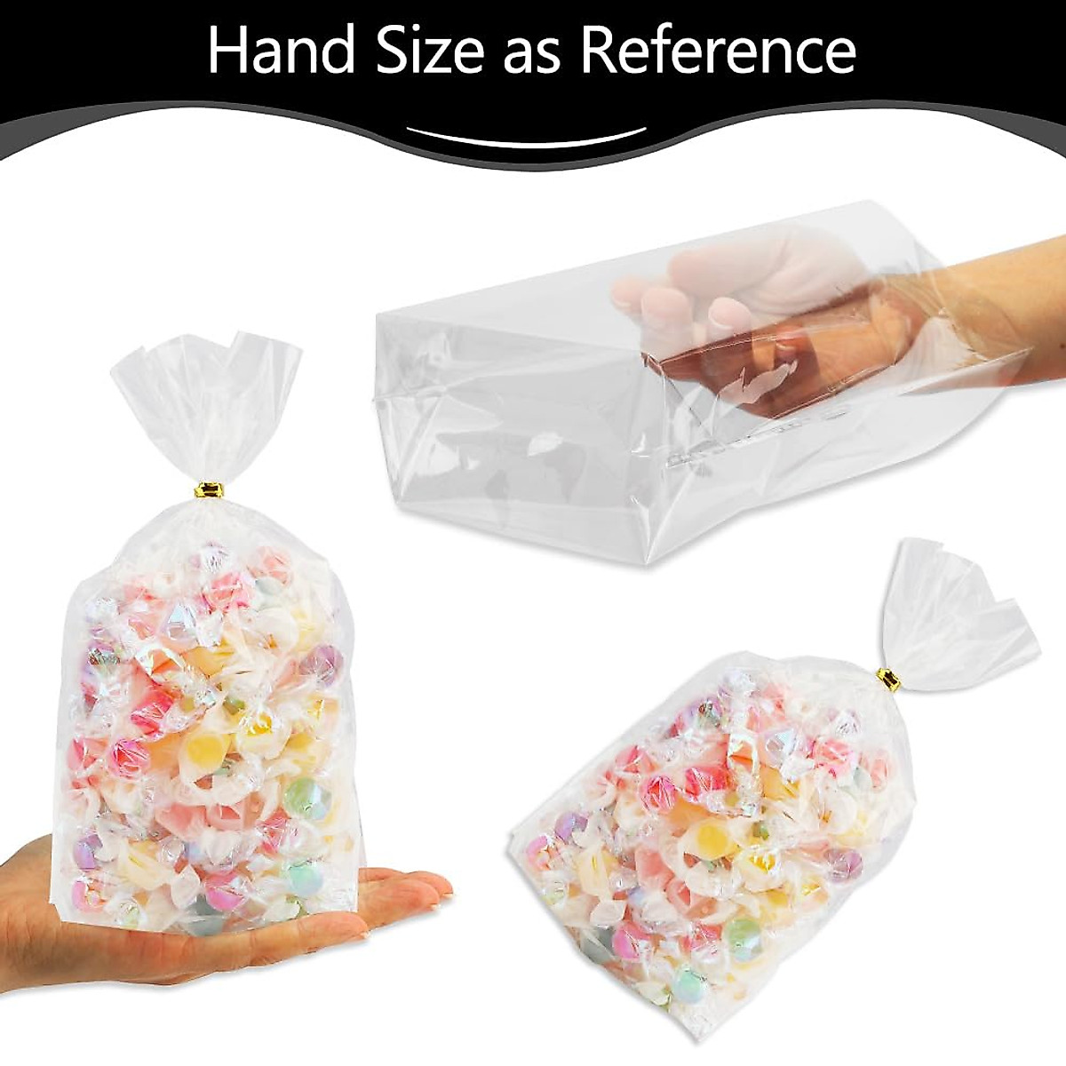 6"x 9" Bottom Gusset Bags, Cellophane Bags, 50Pcs Clear Cellophane Gift Bags with Twist Ties, Cello Cellophane Treat Goodie Bags for Party Favors Packaging Candy Cookies Popcorn Food Storage Wrapping