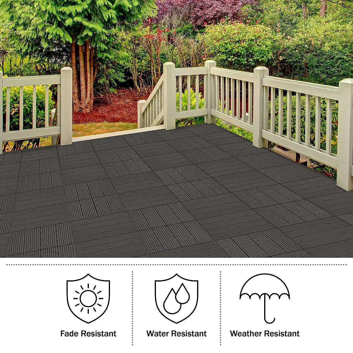 Interlocking Deck Tiles - 6-Pack 11.6-in Wood Plastic Composite All-Weather Outdoor Flooring Balcony Poolside or Patio by Pure Garden (Gray)