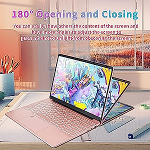 【Win 11 Pro/Office 2019】 4K Laptop 14" Narrow Bezel UHD (3840x2160) IPS Display, Celeron N5095 CPU, 16GB RAM, 512GB SSD, Color Backlit KB, Fingerprint Reader, WiFi, HDMI, Rose Gold(16G+512G)