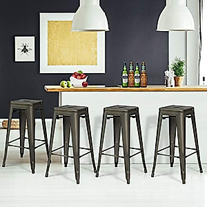 RELAX4LIFE Metal Dining Chairs Set of 4 Indoor &Outdoor Bar Chiars Set with Detachable Backrest for Kitchen, Dining Room, Restaurant Industrial Stackable Bistro Bar Stools Chairs Set (46", Gun Color)