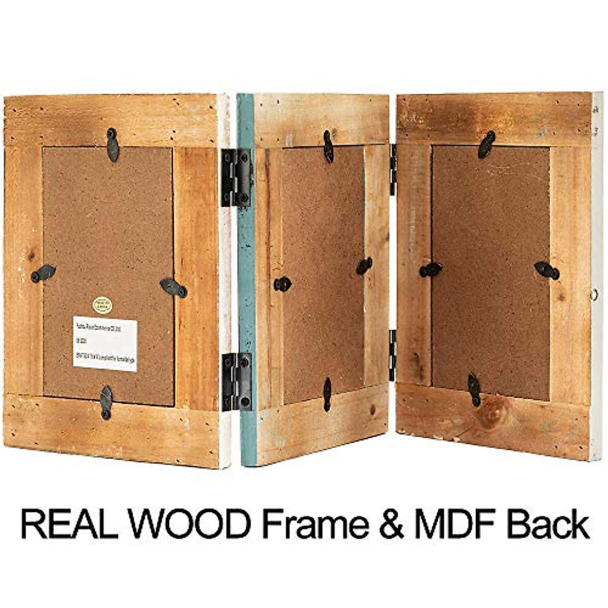 Rustic Trifold Picture Frame 3 Folding 4X6 Hinged Triple Distressed Photo Frame for Home Office Desk, Gift for Halloween, Thanks Giving Day, Christmas, New Year, Birthday, Anniversary, Mother's Day