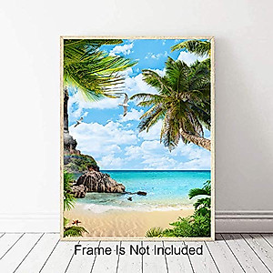 TANXM Romantic Beach Art Poster, Leaf Wall Art, Nature Wall Decor,Coconut Palm Coast Art Prints, Sea view art Decor, living room bedroom home wall Decor - No Frame,16"x24"(40.5 X 60.6 CM)