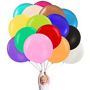 15pcs 24 Inch Balloons Large Assorted Balloons Thick Latex Heavy Duty Balloon Round Big Giant Globos Grandes Huge XXL Jumbo stuffing Colorful Ballons Wedding Birthday Rainbow Party Decorations