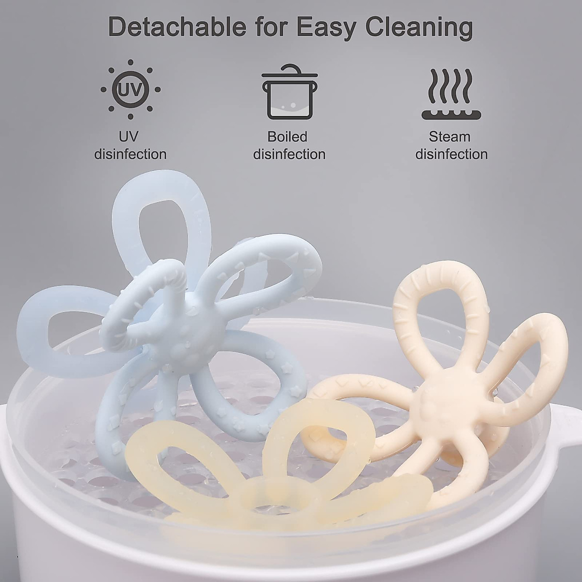 Dilovely Baby Teething Toys for Babies 0-6 Months, Silicone Flower Teether for Newborn Infants, Sensory Hand Pacifier for Soothing Sore Gums, Sucking Needs Dishwasher Freezer Safe 2 Pack