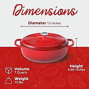Segretto Cookware Enameled Oval Cast Iron Dutch Oven with Handle 7 Quart Rosso (Red) Oven Safe Dutch Oven Pot With Lid Cast Iron Enamel Dutch Oven Cast Iron Pot Set Cookware for Bread Baking, Basting