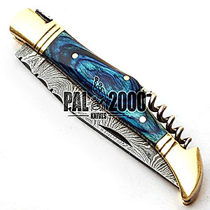 POC-9798 Handmade Damascus Folding Pocket Knife With Leather Sheath
