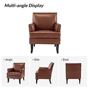 HULALA HOME Modern Faux Leather Accent Chair, Comfy Upholstered Sofa Chair with Nailhead Trim, Living Room Bedroom Armchair with Wood Legs, Brown