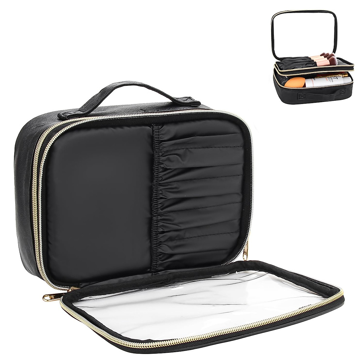 Relavel Travel Makeup Bag, Clear Makeup Organizer Bag Portable Cosmetic Bag, Cute Transparent Makeup Case For Women with Accessories