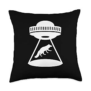 UFO Abducted Extraterrestrial Roswell Believers Coyote Abduction Alien Spaceship Space-Wolf Desert Mammal Throw Pillow, 18x18, Multicolor