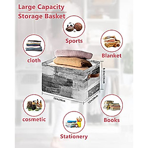 Oil Painting Abstract Storage Bins 2 Pack, Large Waterproof Storage Baskets for Shelves Closet, Geometric Black White Grey Storage Basket Foldable Storage Box Cube Storage Organizer with Handles