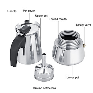 LIZEALUCKY Stainless Steel Stovetop Moka Pot Espresso Maker Percolator Portable Italian Cuban Coffee Maker for Big Family Home Office Camping, Work with Gas Electric Ceramic Stovetop(100ml)