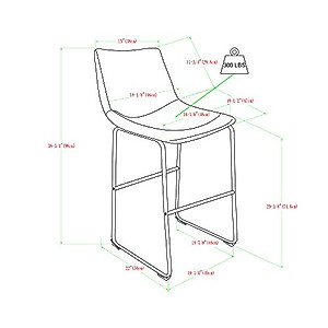 Walker Edison Douglas Urban Industrial Faux Leather Armless Bar Chairs, Set of 2, Brown