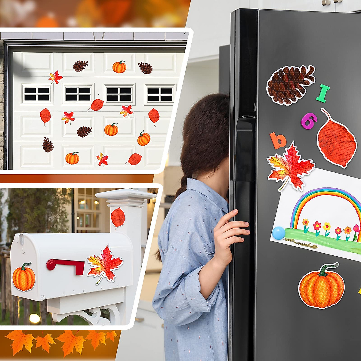 16 Pcs Fall Maple Leaves Magnets Thanksgiving Reflective Car Magnets and Decals Thanksgiving Stickers Pumpkin Pine Cones Refrigerator Magnets Decorative Magnetic Decals for Refrigerator Car Truck