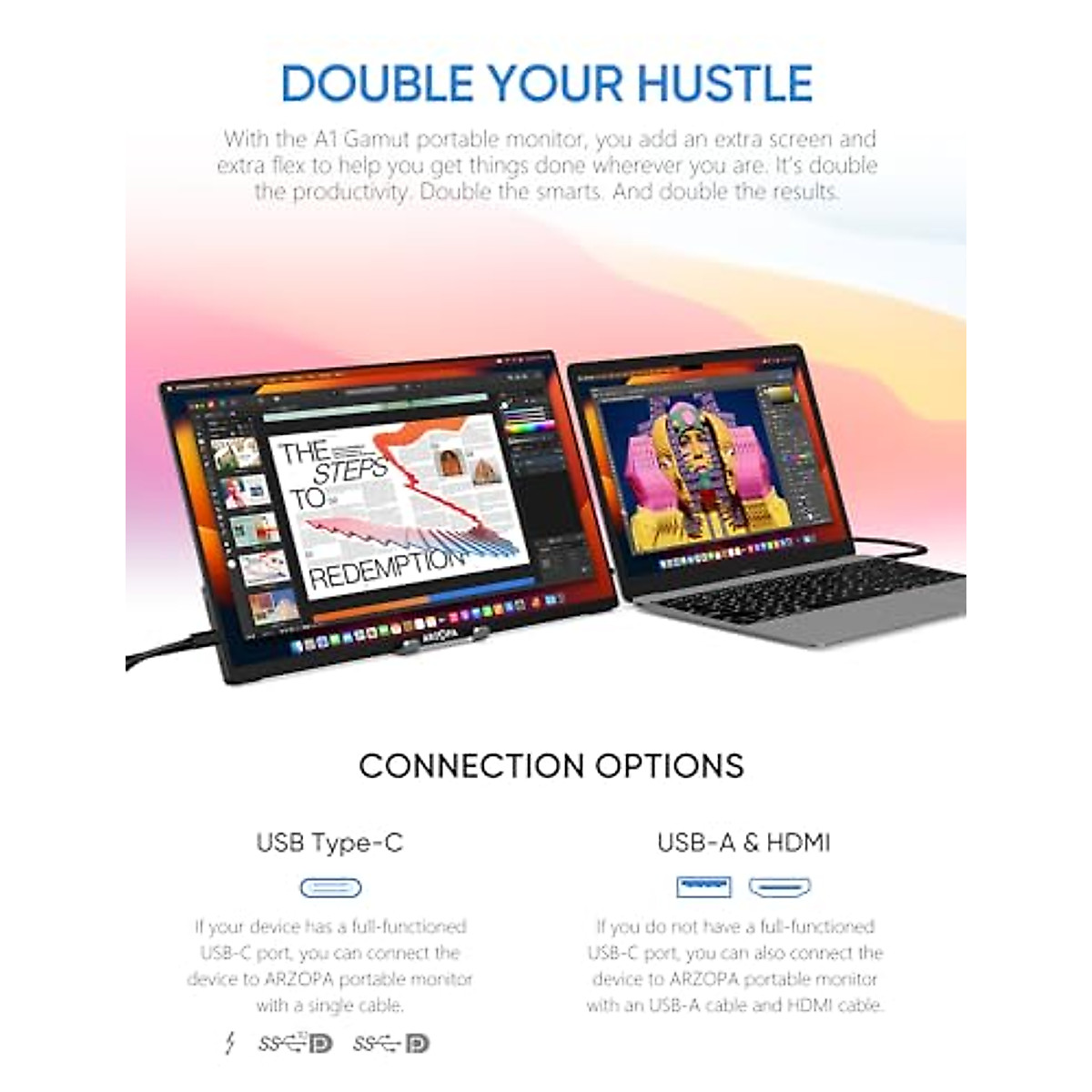 ARZOPA Portable Monitor 15.6'' FHD 1080P Portable Laptop Monitor IPS Computer External Screen USB C HDMI Display for PC MAC Phone Xbox PS5- A1 GAMUT