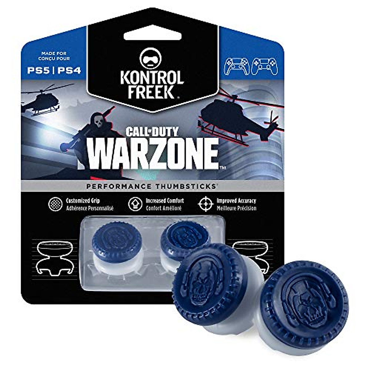 KontrolFreek Call of Duty: Warzone Performance Thumbsticks for Playstation 4 (PS4) and Playstation 5 (PS5) | 2 High-Rise, Hybrid| Blue/Gray