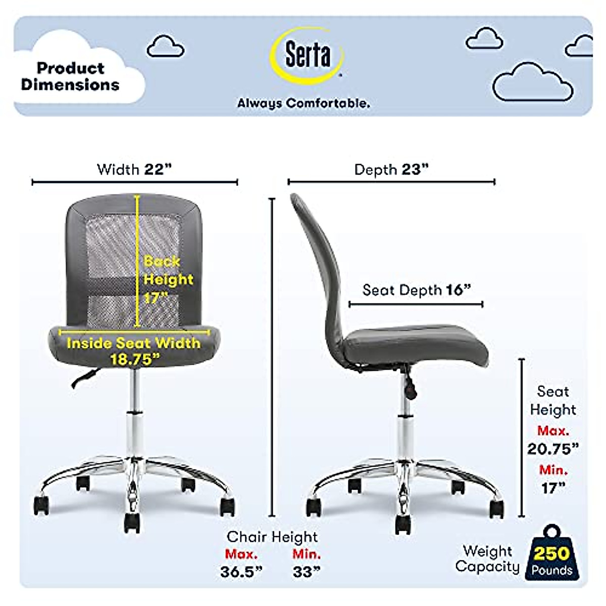 Serta Essentials Computer Chair, Productivity Gray Faux Leather and Mesh