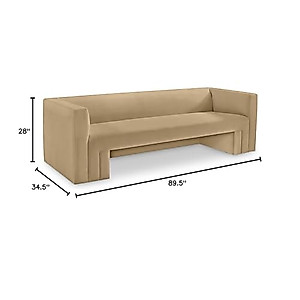 Meridian Furniture 665Camel-S Henson Collection Modern | Contemporary Velvet Upholstered Sofa with Soft Camel Velvet, Solid Wood Frame, 89.5" W x 34.5" D x 28" H, Camel