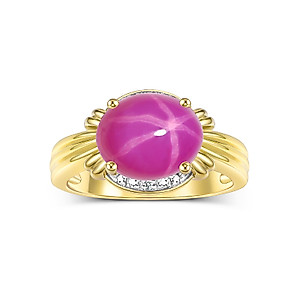 Rylos Rings for Women 14K Gold Plated Silver Ring 12X10MM Gemstone & Diamonds Great Ring for Middle or Pointer Finger Star Ruby Jewelry Size 12