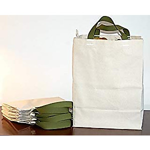 Turtlecreek Made in USA Cotton Canvas Reuseable Grocery Tote Bags - Short Green Handles - Regular Size - 4 Pack