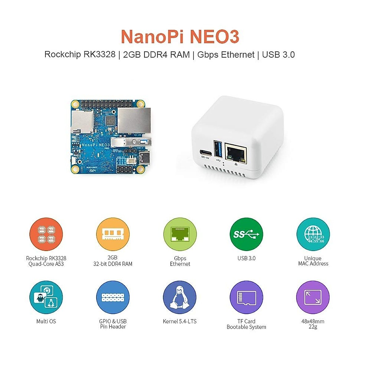 youyeetoo FriendlyElec NanoPi NEO3 Mini Router Single Board Computer Rockchip RK3328 Super Tiny ARM Board for IOT (2GB RAM,with Case and Heat Sink)