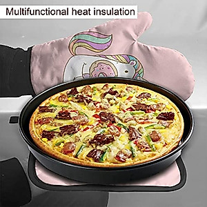 Nozidse Space Galaxy Constellation Oven Mitts and Pot Holders Sets Black Heat Resistant Cooking Gloves Cute Kitchen Mitts for BBQ Baking Cooking and Grilling