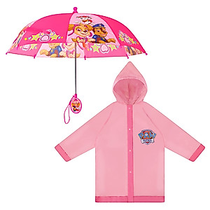 Nickelodeon Little Umbrella and Poncho Raincoat Set, Paw Patrol Girls Rain Wear for Toddler 2-3 Or Kids 4-7, Light Pink, Large, Age 6-7