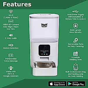 Owlet Home Smart Automatic Pet Feeder with1080P HD Camera for Cats & Dogs (6L), WiFi, Live Video, Auto Night Vision, 2-Way Audio, Works with Alexa & Google Assistant, Motion Alert, No Monthly Fee
