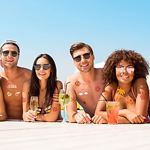 280Pcs Hippie Theme Temporary Tattoos Stickers 70's Theme Tattoos Stickers Hippie Face Body Stickers For Adults And Kids Cute Cartoon Printing Hippie Theme Assorted Groovy Party Supplies