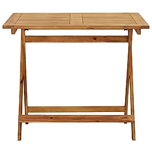 vidaXL Patio Table, 35.4"x35.4"x29.5", Solid Acacia Wood, Folding Design Weather-Resistant, Rustic Brown, Square-Shaped, Outdoor Furniture