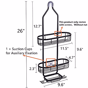 YCOCO Hanging Shower Caddy,Shower Caddy Over Shower Head,Rustproof Shower Organizer with Hooks for Razor and Soap Holder,Bathroom Shower Shelf,Black