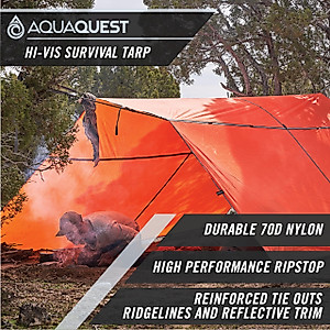 AquaQuest Survivor High Visibility Tarp - Portable Safety Shelter or Emergency Rain Fly - Disaster Preparedness Must Haves for Hiking, Backpacking & Expedition, 10 x 10 ft
