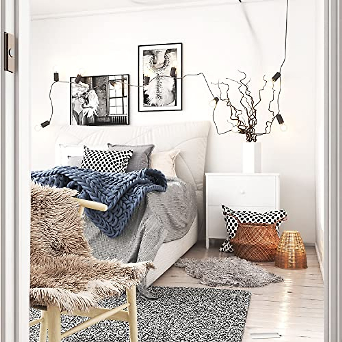 BOLUO White Nightstand 2 Drawer Dresser for Bedroom,Small Night Stand and Dressers Sets End Table with Fabric Drawers Modern