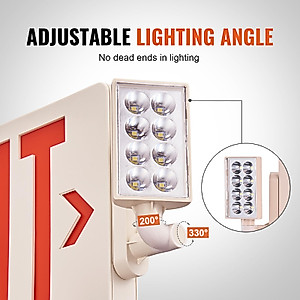 VEVOR LED Exit Sign with Emergency Lights, Two Heads Emergency Exit Light with Battery Backup, Combo Red Letter Fire Exit Lighting, Commercial Exit Signs for Business, White Tested to UL Standards