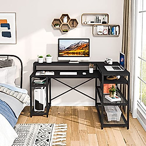 Tribesigns L Shaped Desk with Storage and Monitor Stand, Industrial Home Office Computer Desk with Storage Shelves, 59 Inch Corner Desk with Monitor Shelf(Full Black)