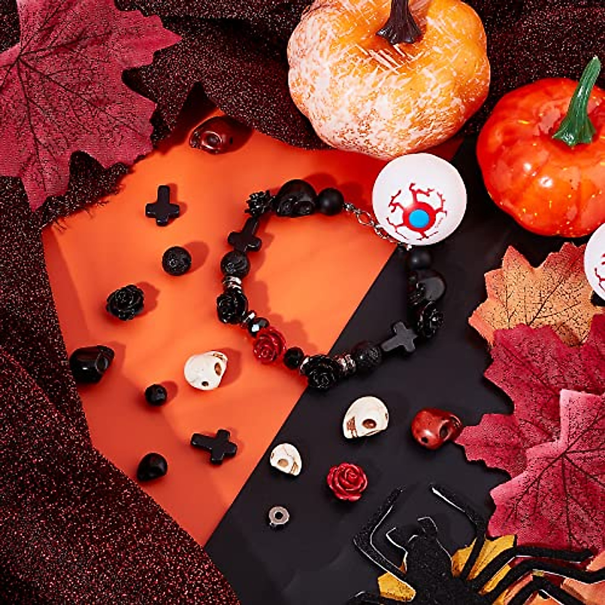 arricraft 203 Pcs Skull Gemstone Beads Kits, Natural Lava Rock Synthetic Turquoise Cross Beads Flower Rose Beads and Tibetan Style Beads for Jewelry Making Bracelets Necklaces DIY Crafts