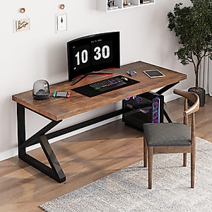 Sihtengxxhongs Solid Wood Computer Desk,Rustic Style 55-inch Large Office Desk- Modern Gaming Working for Home Office, Modern Simple Design, Ideal for Study, Writing, Dining
