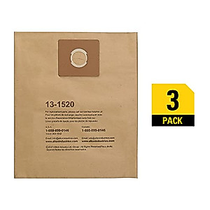 Stanley 13-1520 Disposable Filter Bag Fits for 10 Gallon Wet or Dry Vacuum Cleaner, 3 Pack