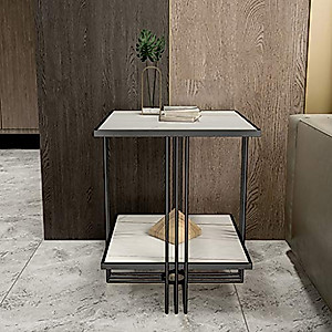 Articles for daily use Double Layer Metal Coffee Table Side Table, Square Removable Tray, Outdoor and Indoor Beverage and Snack Coffee Table Telephone Table, Black