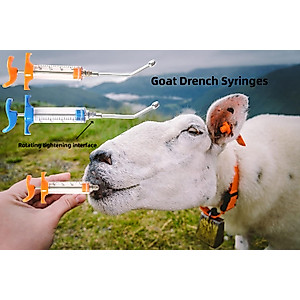 2 Pcs Goats Feed Water Distributor, Reusable, Drench Nozzle, Adjustable Dosage, for Goats, Sheep, Horse, Pig, Dog, Cattle, Cat Supplies (Blue+Orange 20ml)