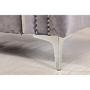 Legend Vansen Reversible L Shaped Velvet Sofa Chaise with Ottoman for 3seats Large Size Sectional, Grey