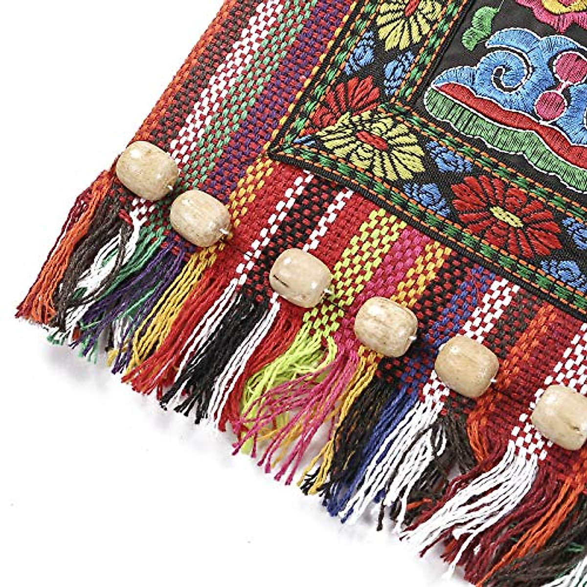 Fringe Tassel Shoulder Messenger Bag Women Hobo Shoulder Bags Crossbody Tote Handbag Retro Vintage Ethnic Style Bag (Red, One Size)