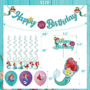 GOGOPARTY Little Mermaid Birthday Decorations , 52 Pcs Mermaid Ariel Birthday Party Supplies Include Banner, Cake Topper, Cupcake Topper, Balloons, Swirl for Kids Baby Shower Mermaid Party Decors