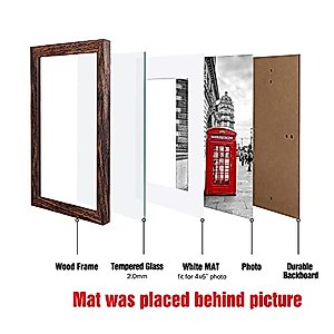BAIJIALI 5x7 Picture Frame Distressed Farmhouse Wood Pattern Set of 4 with Tempered Glass,Display 4x6 Photos with Mat or 5x7 Without Mat, Horizontal and Vertical Formats for Wall and Table Mounting,Multicolour